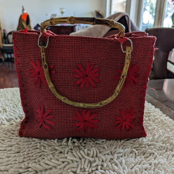 Bags | Red Straw Small Tote Bag | Poshmark